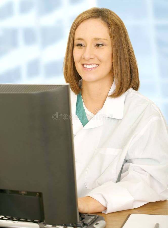 Doctor Woman Working with Her Computer Stock Photo - Image of computer ...