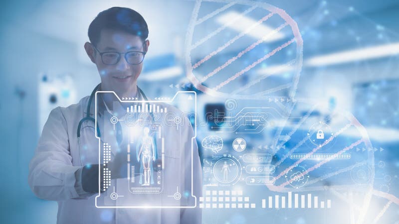 Doctor Work with Digital Visual Screen. System Analysis Network ...