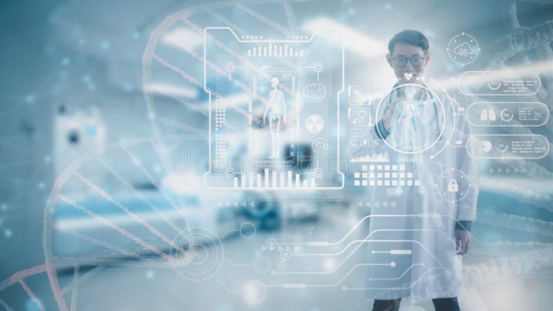 Doctor Work with Digital Visual Screen. System Analysis Network ...