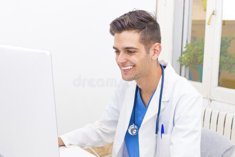 Doctor Working with the Computer Stock Image - Image of stethoscope ...