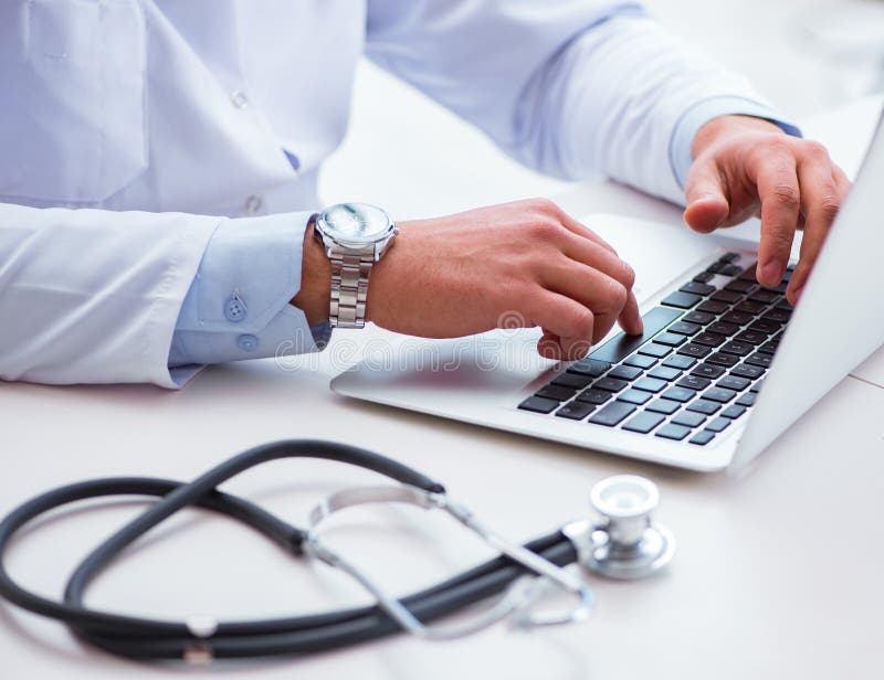 Doctor Working on the Computer Stock Image - Image of care, modern ...