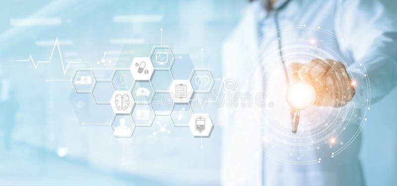 Doctor Working on a Computer System in a Medical Environment Stock ...