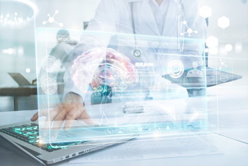 Doctor Working on a Computer System in a Medical Environment Stock ...