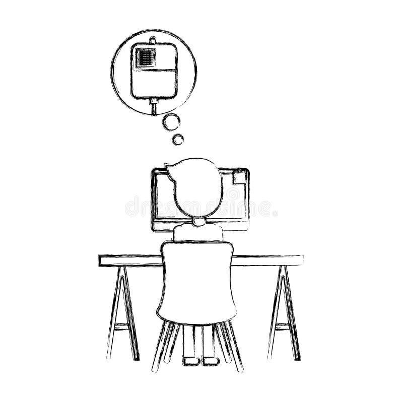 Doctor Working Computer Thinking in Blood Bag Stock Illustration ...