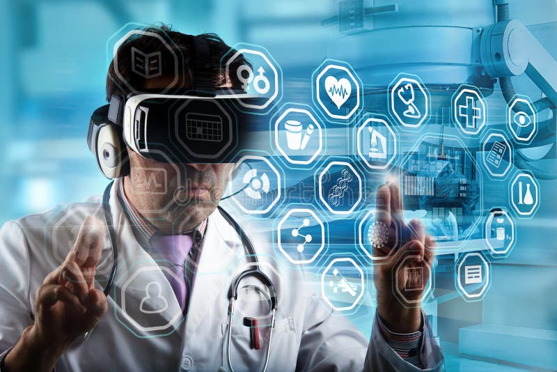 Doctor Working in Interactive Menu Conducting a Remote Diagnosis To a ...