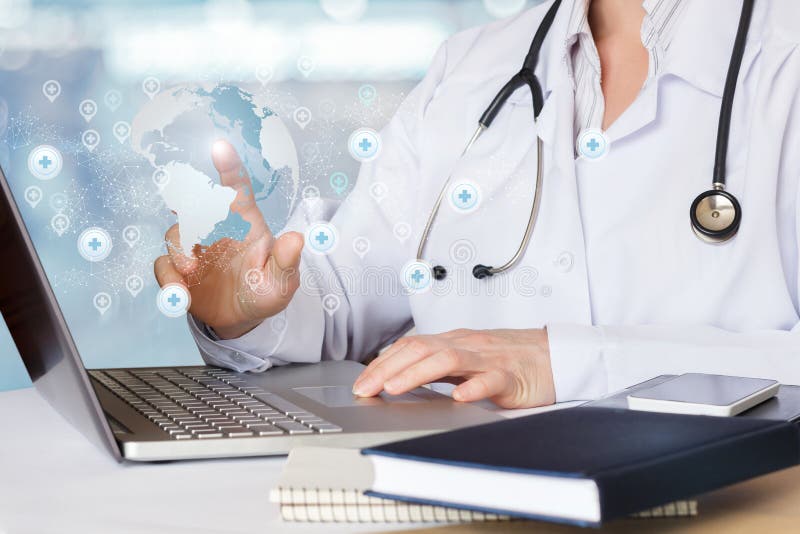 Doctor Working in the Internet . Stock Photo - Image of globe, person ...