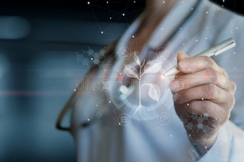 A Doctor Working in a Laboratory with a Magnifying Glass Stock Image ...