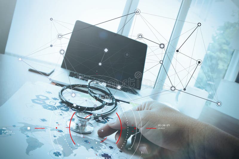 Doctor Working with Laptop Computer in Medical Workspace Office Stock ...