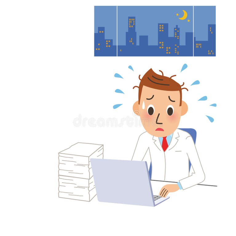 Doctor Working until Midnight Stock Vector - Illustration of chart ...
