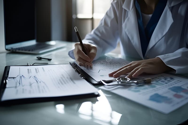 Doctor Working on Modern Computer, Medical Analysis. Medical Concept ...