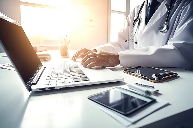 Doctor Working on Modern Computer, Medical Analysis. Medical Concept ...