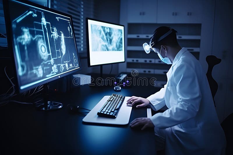 Doctor Working on the Modern Computer, Medical Analysis. Generative AI ...