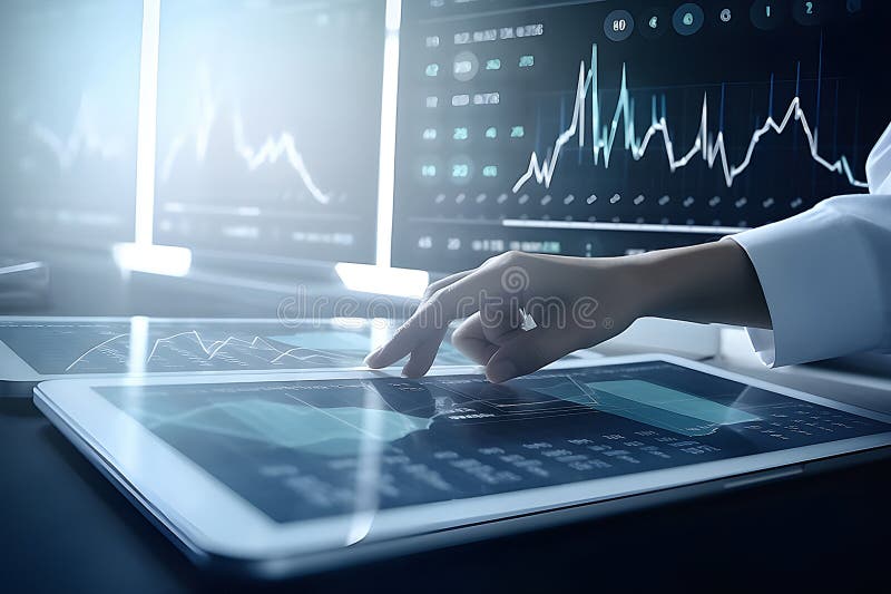 Doctor Working on Modern Computer, Medical Analysis. Virtual Graph ...