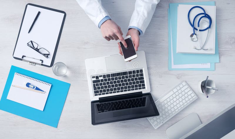 Doctor Working at Office Desk Stock Image - Image of illness, screen ...