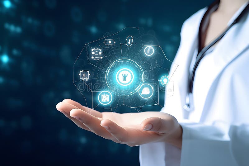 Doctor Working with Virtual Interface , Medical Analysis. Virtual Graph ...