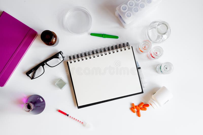 Doctor Workplace at Lab Top View on White Background Stock Image ...