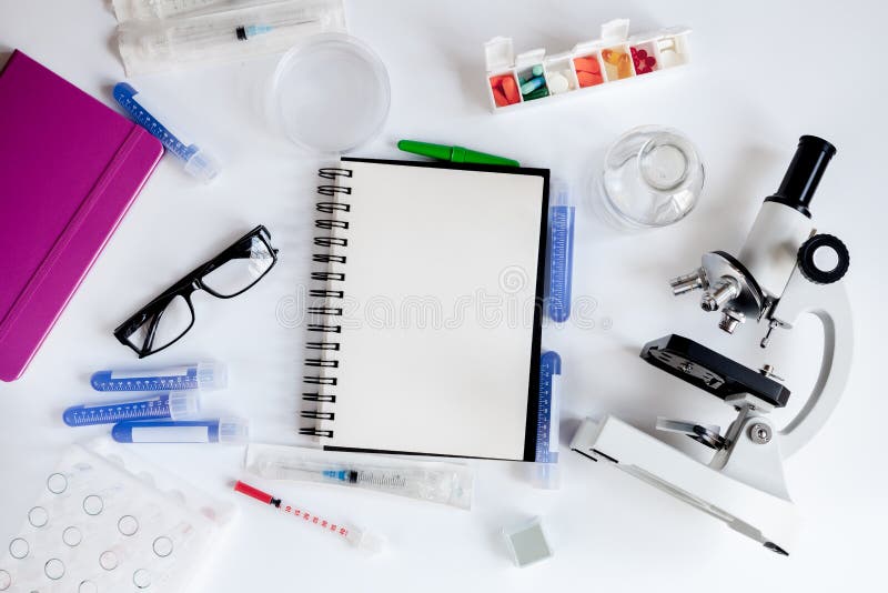 Doctor Workplace with Microscope at Lab Top View Stock Image - Image of ...