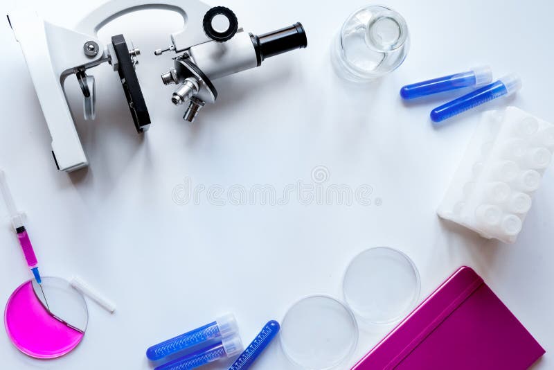 Doctor Workplace with Microscope at Lab Top View Stock Photo - Image of ...