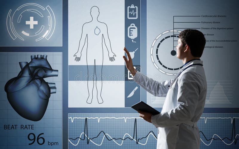 Doctor Works with Digital Interface Stock Illustration - Illustration ...