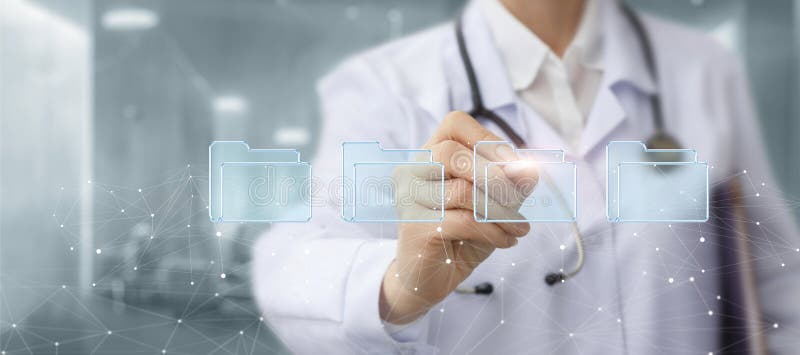 Doctor Works with Electronic Documents and Files Stock Image - Image of ...