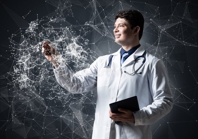 The Doctor Works with the Virtual Interface. Digital Medicine Concept ...