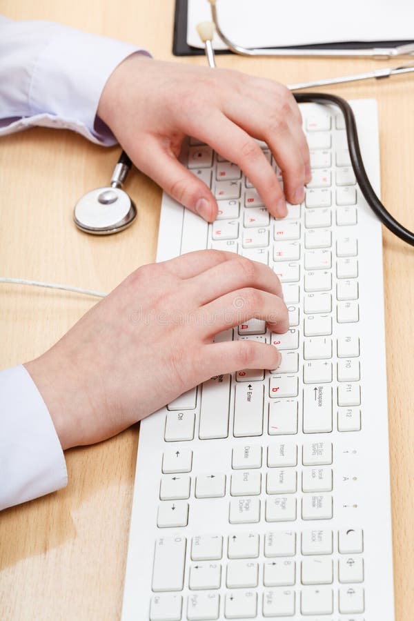 Doctor Works on White PC Keyboard Stock Image - Image of medicine ...