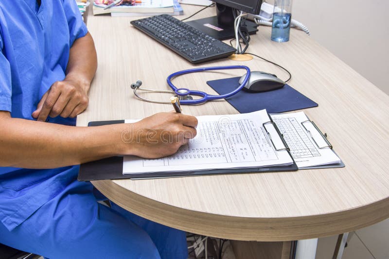 Doctor Write Order Note Stetchoscope and Keyboard on the Desk Stock ...
