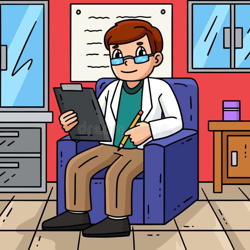 Doctor Writing Down Notes Colored Cartoon Stock Vector - Illustration ...