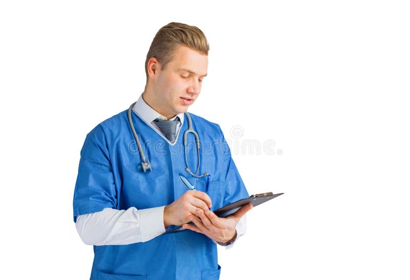 Doctor Writing Something, Isolated on White Stock Photo - Image of ...