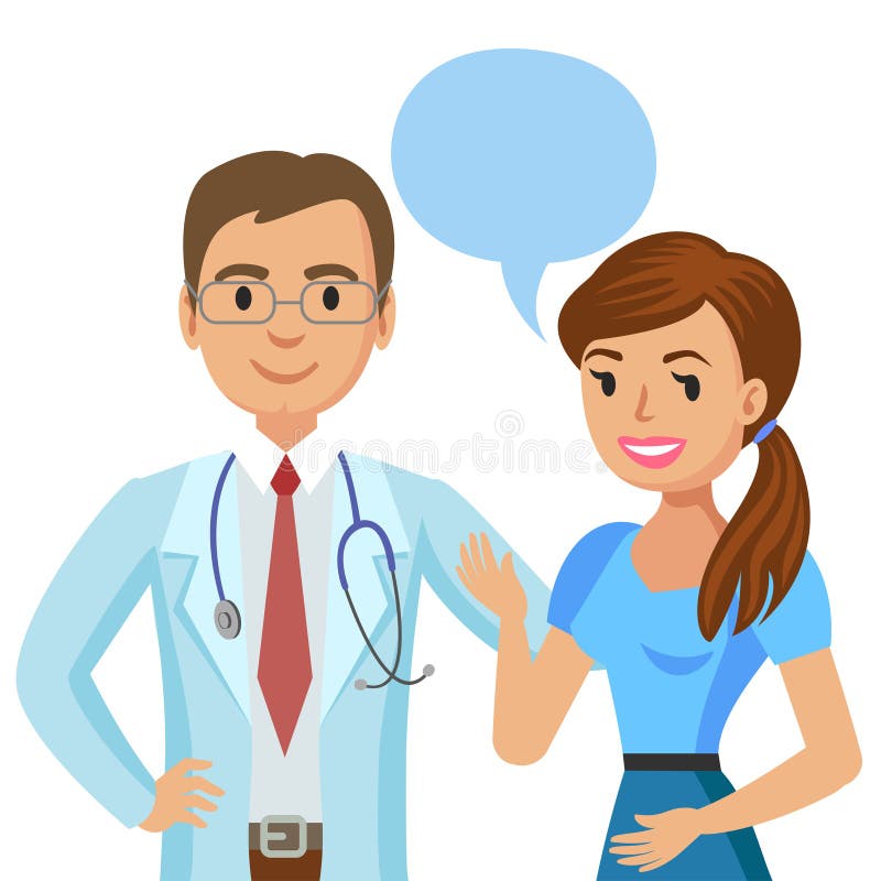 Médico Y Paciente. Mujer Hablando Con El Médico. Vector Ilustración del ...