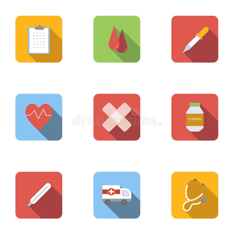 Doctoral Icons Set, Flat Style Stock Vector - Illustration of ...