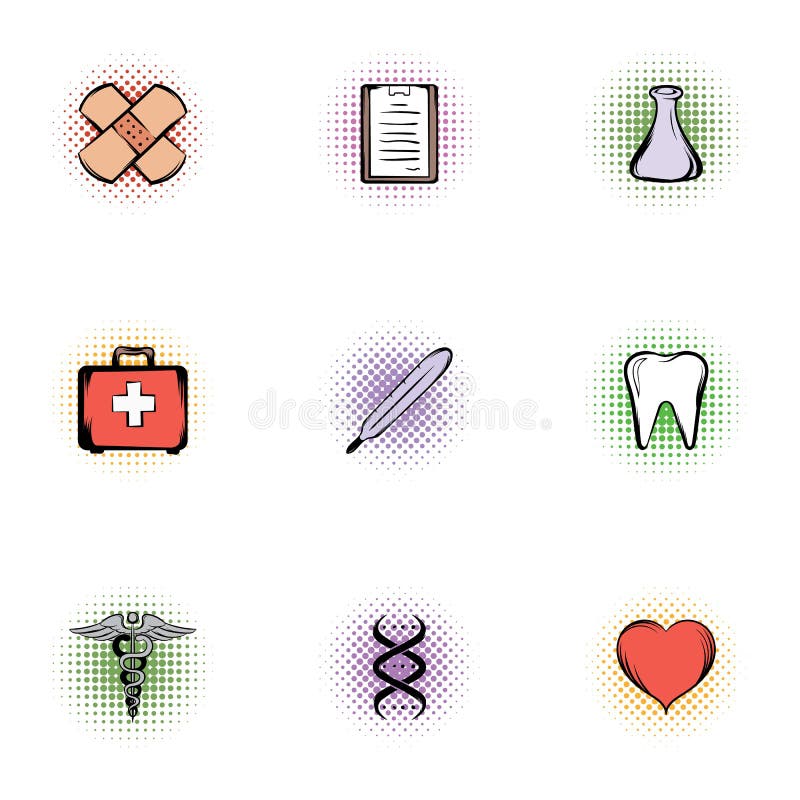 Doctoral Icons Set, Pop-art Style Stock Vector - Illustration of rescue ...