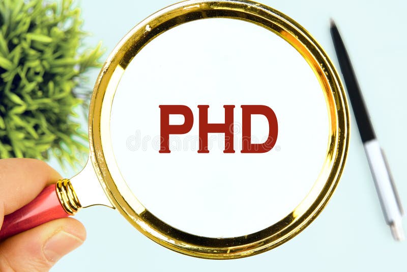 Doctorate of Philosophy Concept. PhD through a Magnifying Glass in His ...