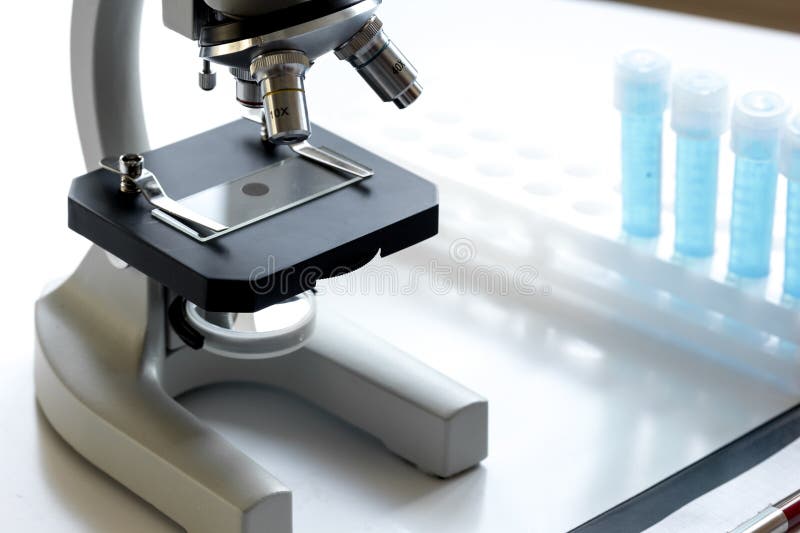 Doctors Desk with Microscope and Test Tubes Stock Image - Image of work ...