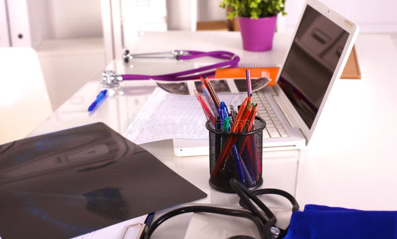 Doctors Desk in an Office with a Computer Stock Photo - Image of ...