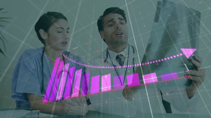 Doctors Discussing Patient Data with Bar Graph Animation Over Them ...