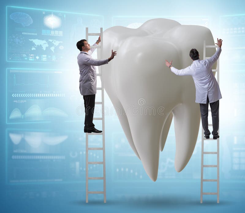 Doctors Examining Giant Tooth in Dental Concept Stock Photo - Image of ...