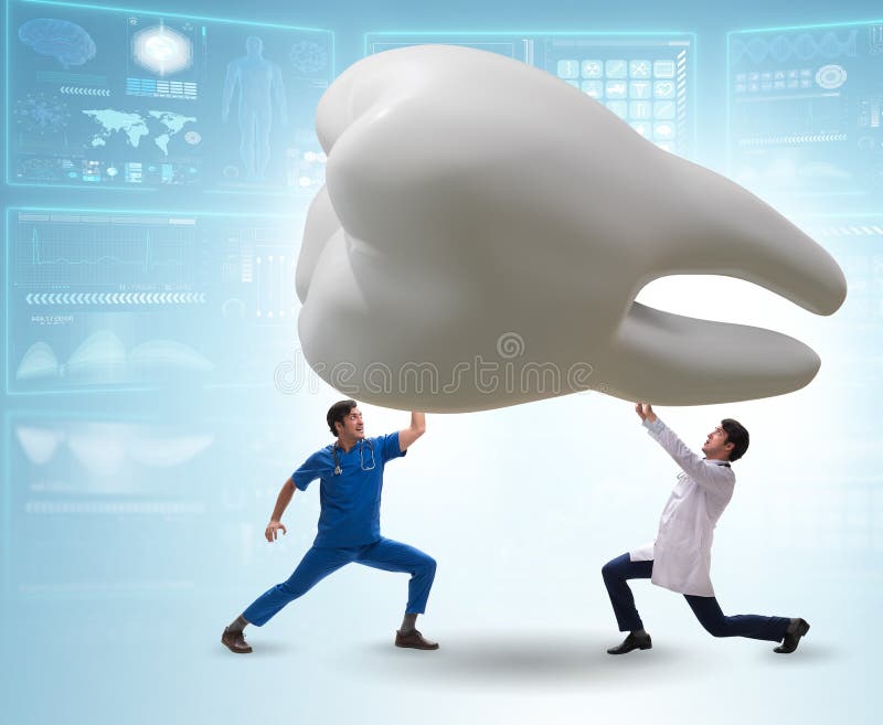 Doctors Examining Giant Tooth in Dental Concept Stock Image - Image of ...