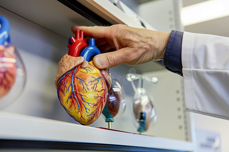 Doctors Hand Placing a Heart Model on a Shelf Stock Illustration ...