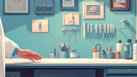 A Doctors Hand Rests on a Clean Lab Bench Stock Illustration ...