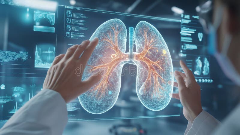 Doctors Hands Interacting with Digital Lung Visualization Stock Image ...