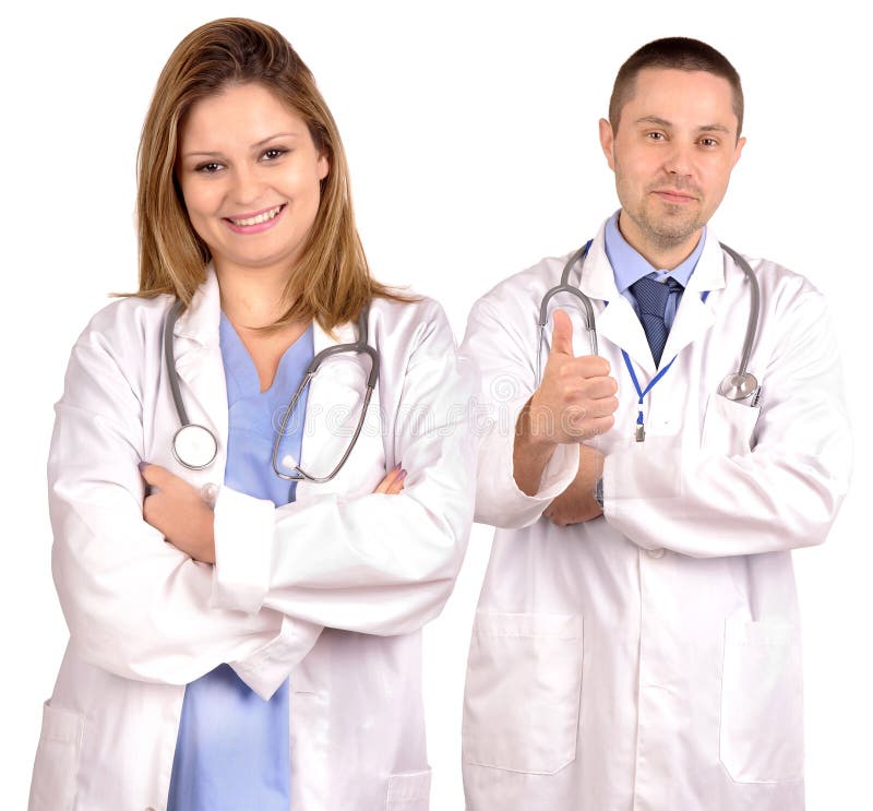 Happy Medic Workers. Portrait of Two Doctors in White Coats and Stock ...