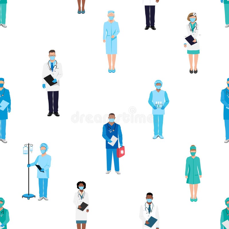 Doctors and Nurses Seamless Pattern Stock Vector - Illustration of ...