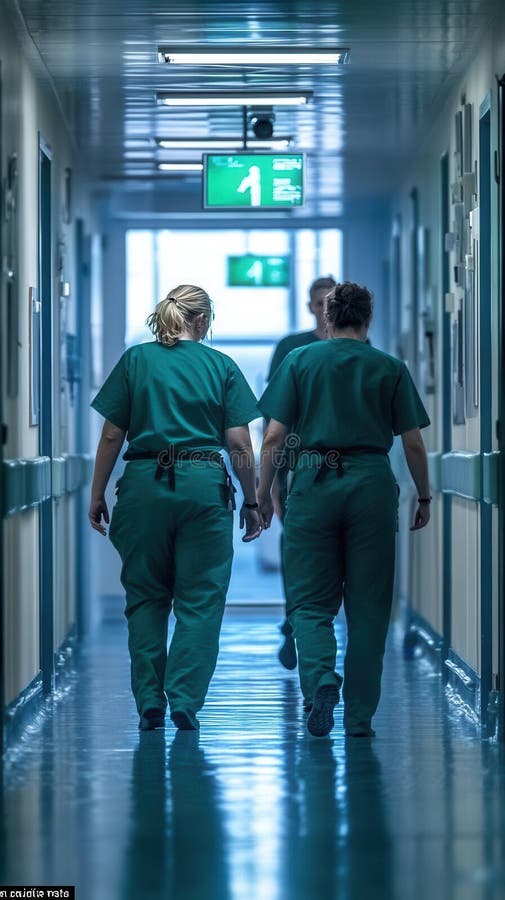 Doctors and Nurses Walking Together in a Hospital Corridor during a ...