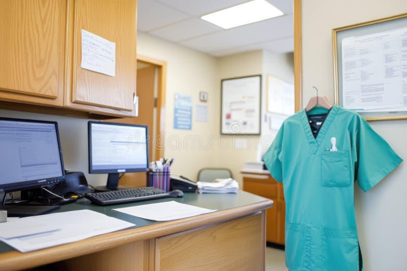 Doctors Office with Clean Desk and Computer Setup, Exuding ...