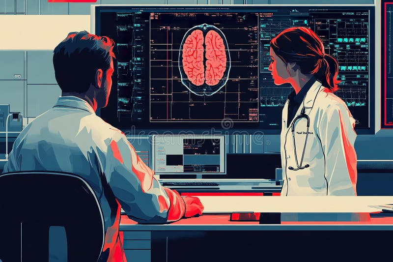 Doctors Review Brain Scan Data Together in Modern Lab Stock Image ...