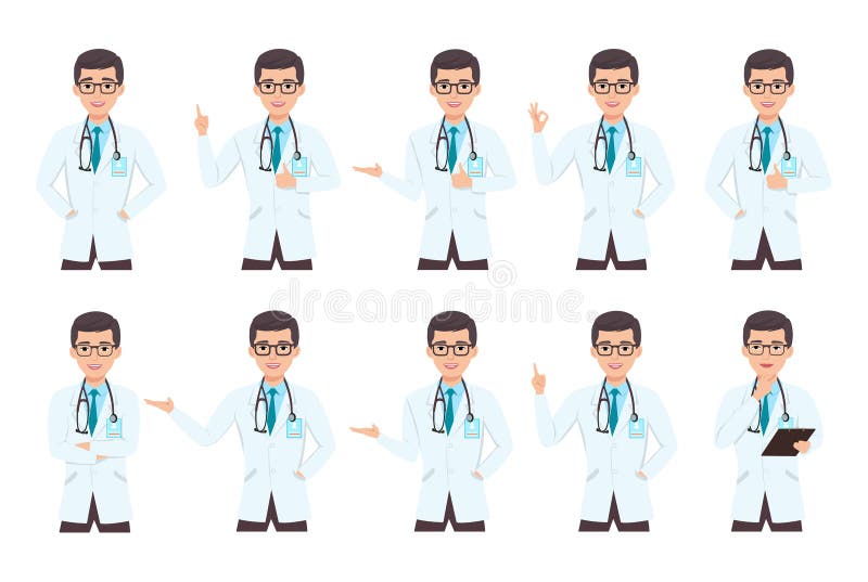 Doctors with Stethoscope Set in Different Poses.Vector Illustration ...
