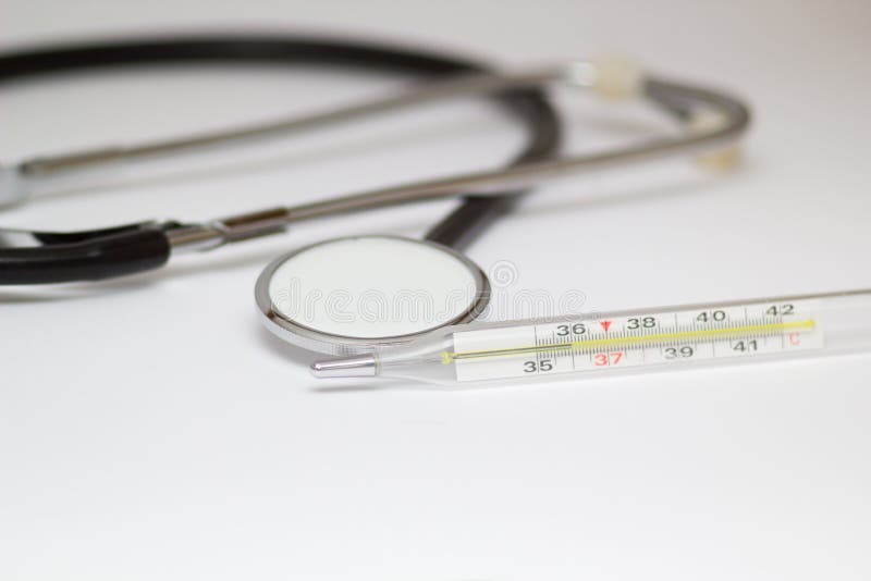 Doctors Thermometer and Stethoscope Stock Photo - Image of background ...