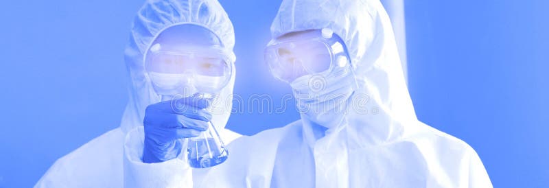 Doctors in Virus Protective Suit Working in Lab Looking the Example in ...