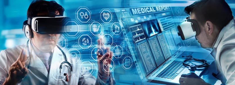 Doctors Working with Vr Glasses in a Virtual Reality Environment Stock ...